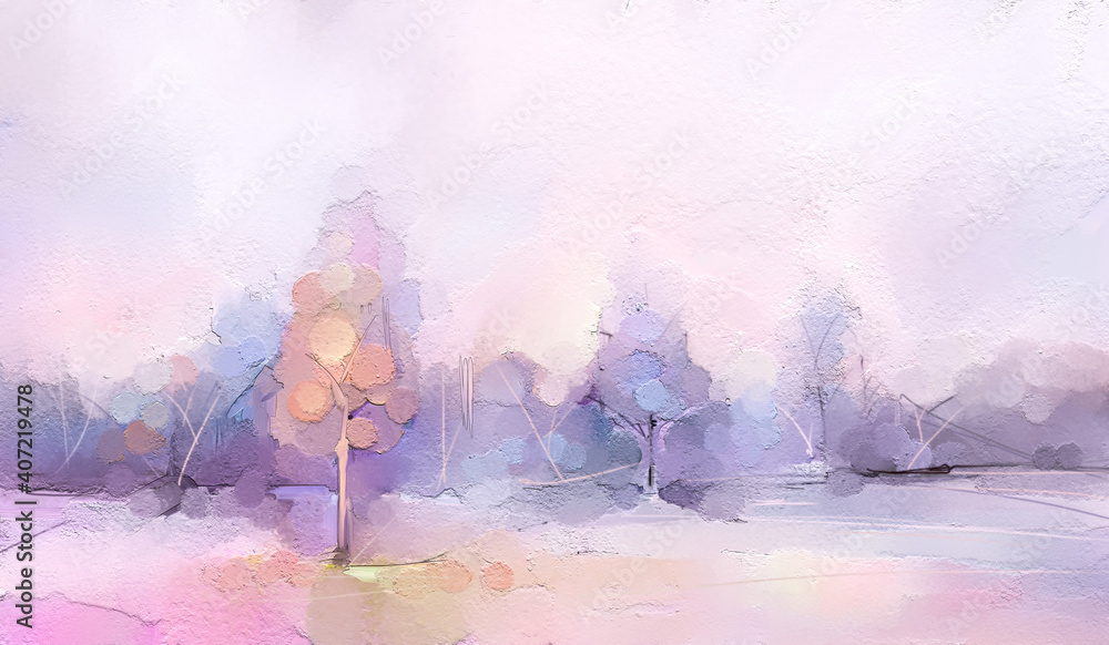 Abstract oil painting winter forest landscape. Semi abstract image of ...