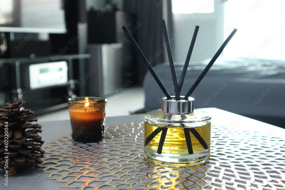 luxury aromatic scent of reed diffuser glass bottle is used as room ...