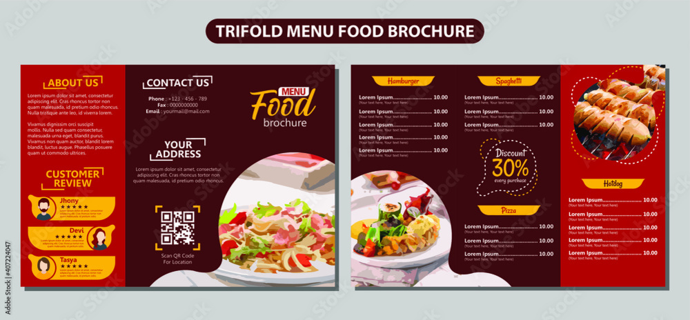 Food Brochure Trifold Red Background List Menu Stock Vector | Adobe Stock