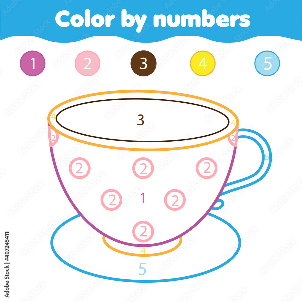 Tea cup color by numbers educational game for elementary level kids ...