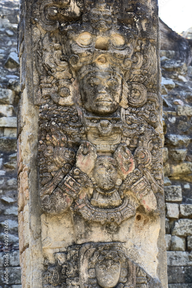 Copan, Honduras, Central America: stela of maya ruler in Copan. Copan is an archaeological site ...