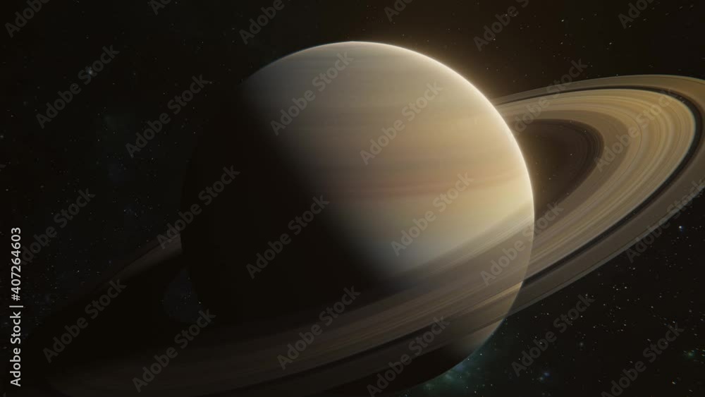 Vidéo Stock Tracking out shot of planet Saturn and it's rings rotating ...