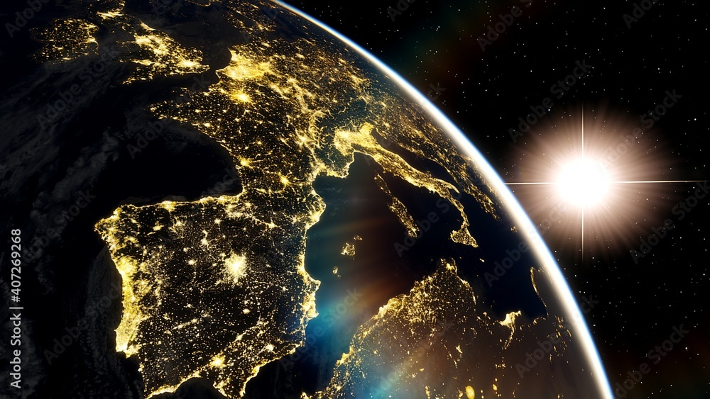 Europe from space, earth lights from space, city lights from space, EU ...