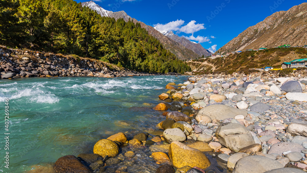 Serene Landscape of Baspa river valley near Chitkul village in Kinnaur ...