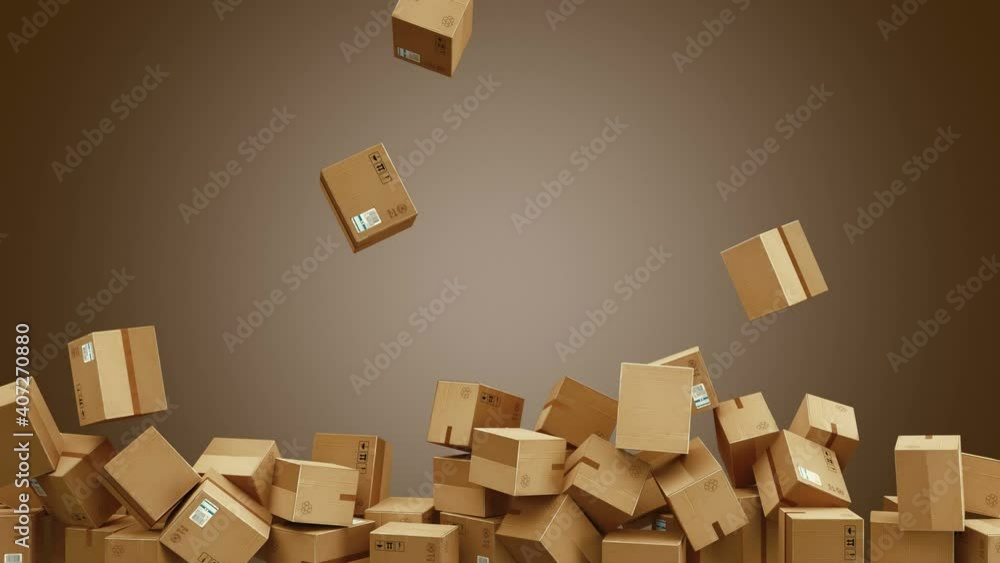 Falling and rotating cardboard boxes. Falling packages. Logistics and ...