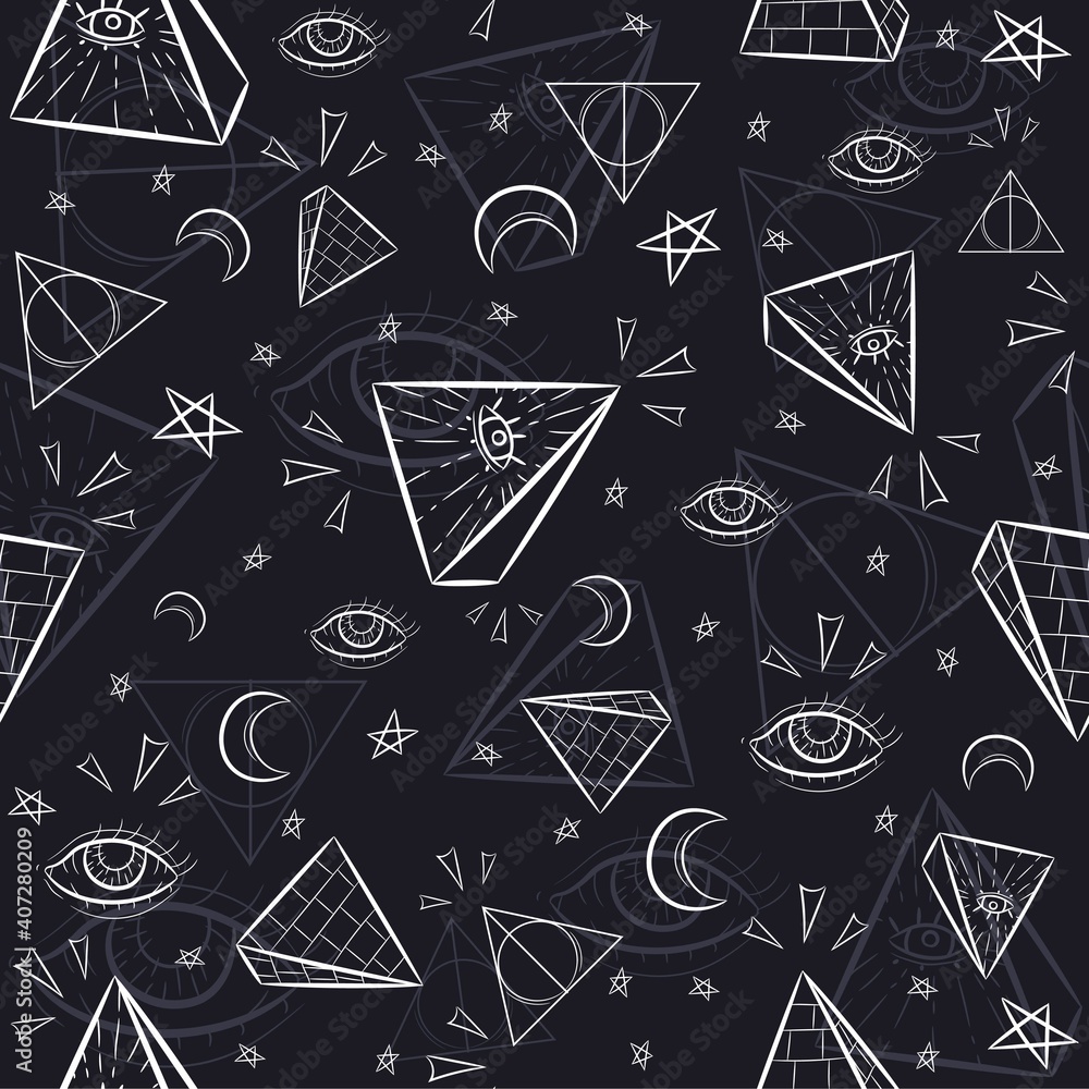 Seamless pattern with illuminati and occult symbols. Repetitive ...