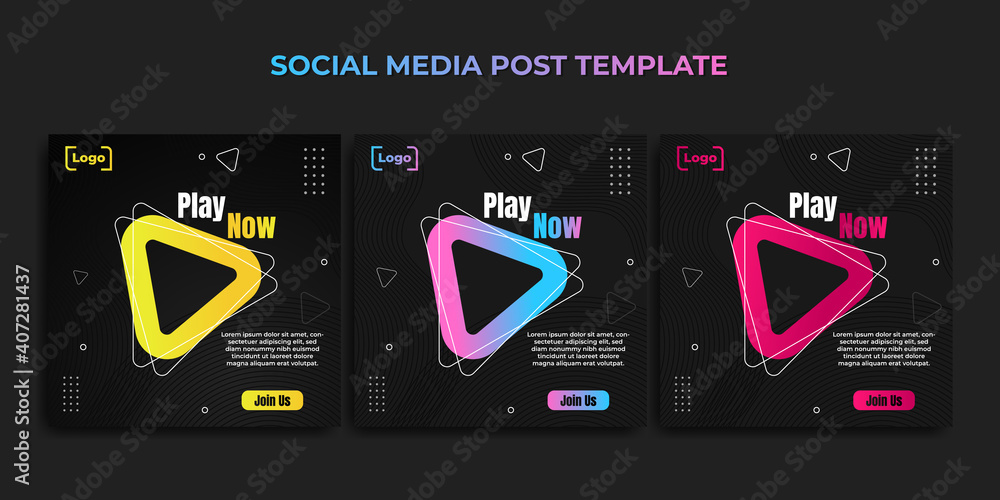 Set of Play Social Media Post template Stock Vector | Adobe Stock