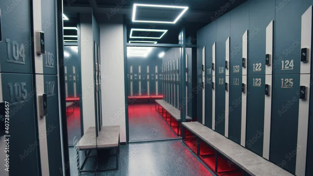 At the locker room. Modern locker room in loft interior with dark ...