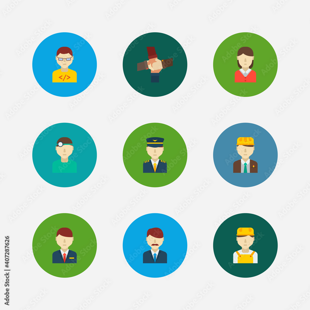 Occupation icons set. White worker and occupation icons with hotel ...