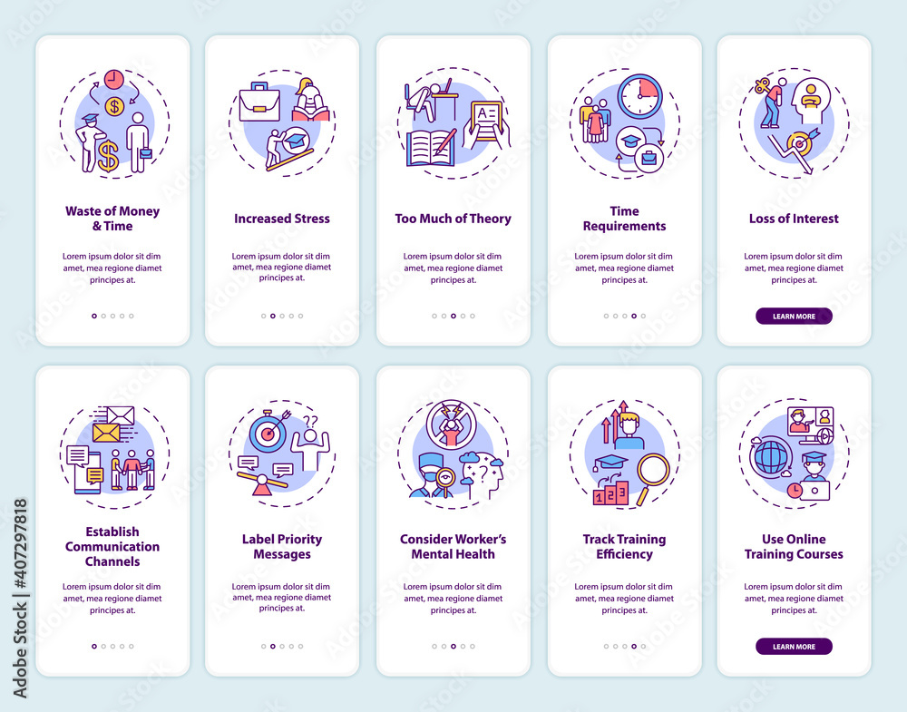 Employee training and development onboarding mobile app page screen ...