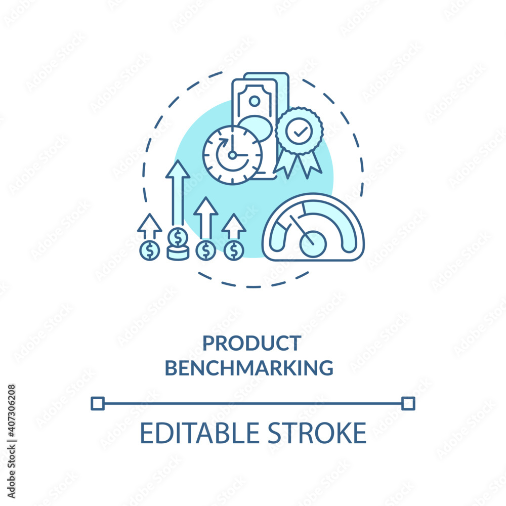 Product benchmarking concept icon. Cost reduction idea thin line ... Product benchmarking concept icon. Cost reduction idea thin line ...