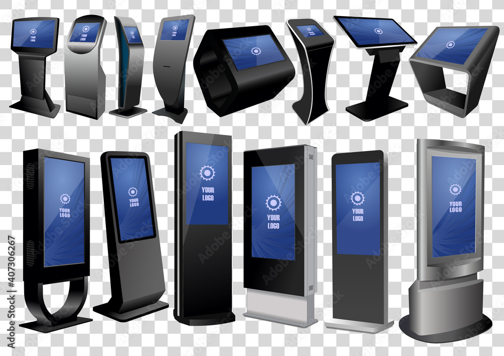 Set of Promotional Interactive Information Kiosks, Advertising Displays, Terminal Stands, Touch ...