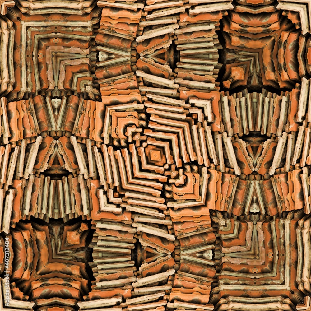 stack of traditional clay terracotta tiles patterns and 3D illustration ...