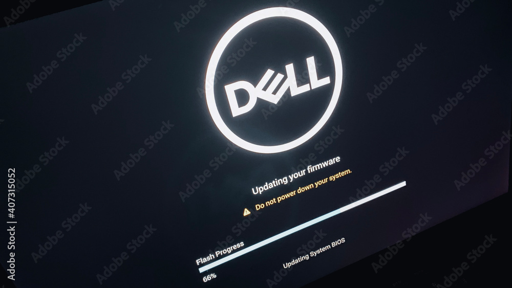 Dell logo on the black screen of laptop - firmware update system BIOS ...