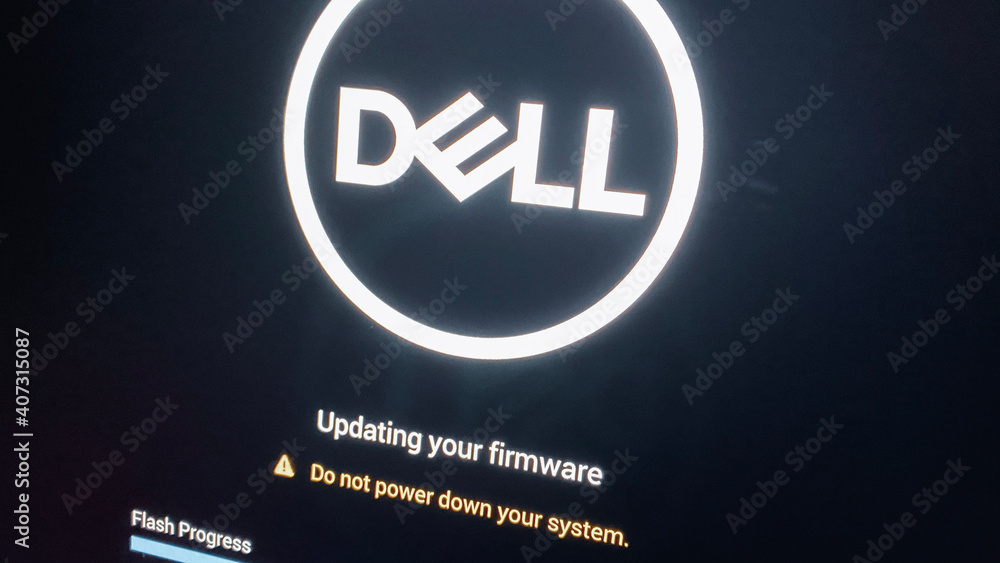 Dell logo on the black screen of laptop - firmware update system BIOS ...