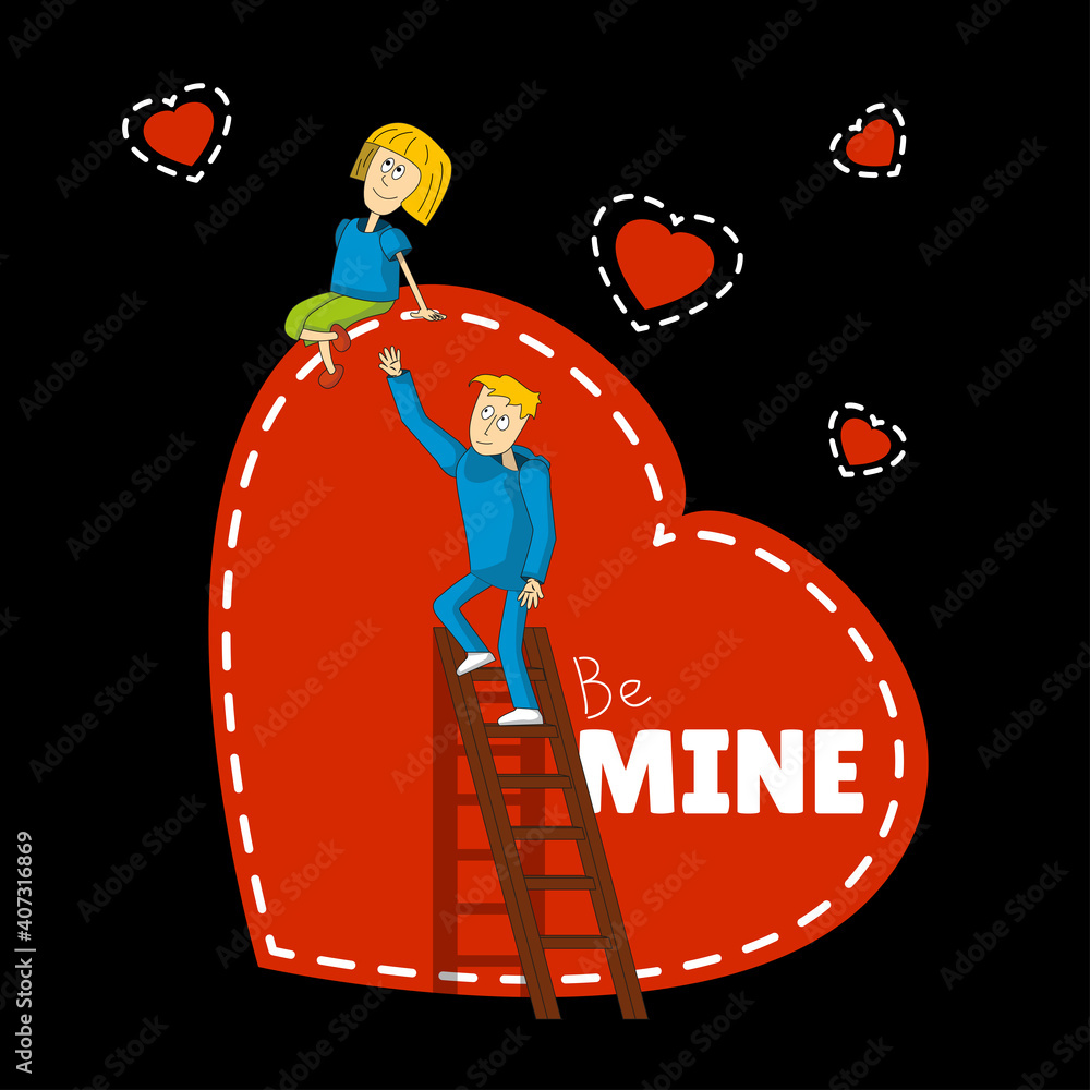 Vector illustration in cartoon style with the inscription Be mine. The ...