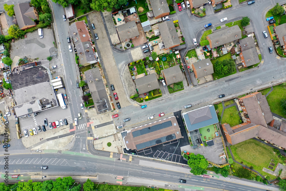 Aerial photo of the village of Pudsey in Leeds West Yorkshire showing a ...