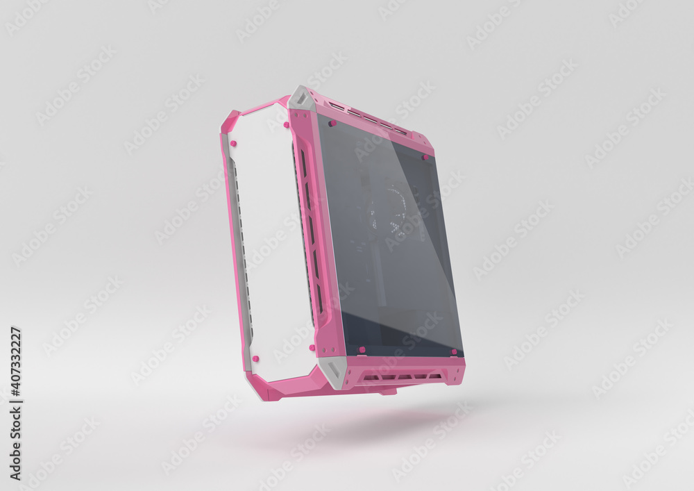 pink computer case floating on white background. minimal concept idea ...