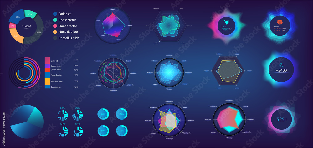 Circle infographic and Pie chart in futuristic style for Web, UI, UX ...