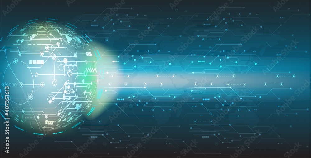 Abstract blue technology background.Vector world circle and electricity ...