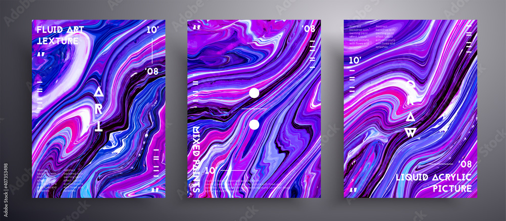 Abstract acrylic placard, fluid art vector texture set. Beautiful ...