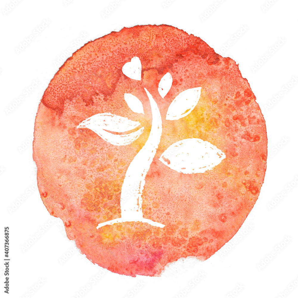 Watercolor green symbol. Organic food badge, Icon of Green Thinking ...