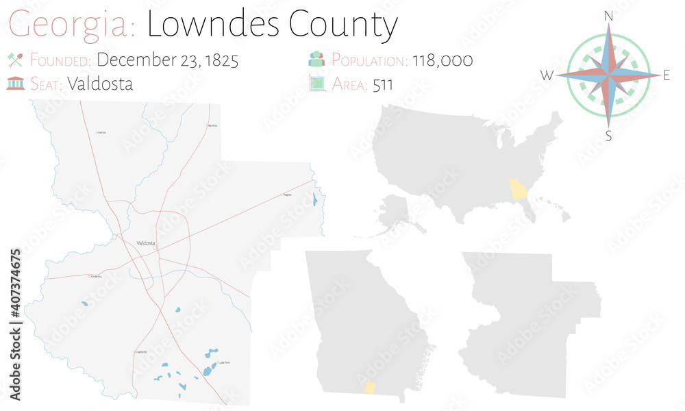 Fototapeta mapa świata dla dzieci Large and detailed map of Lowndes ...