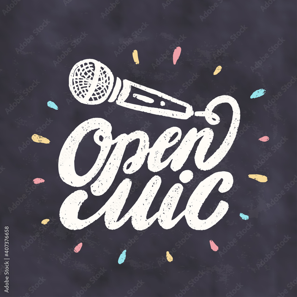 Open mic. Chalkboard vector sign. Stock Vector | Adobe Stock