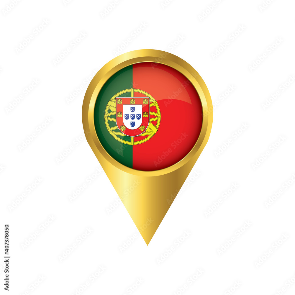 Flag of Portugal.symbol check in Portugal, golden map pointer with the ...