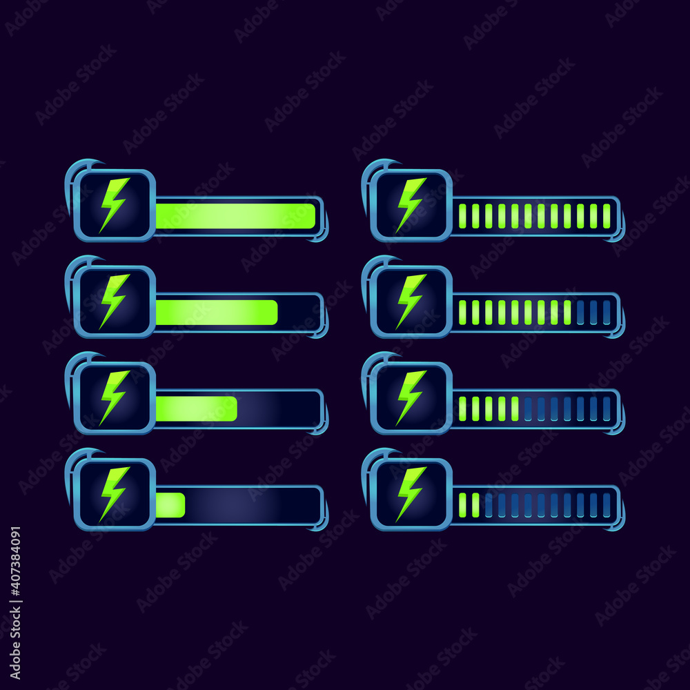 Set Of Gui Fantasy Rpg Energy Stamina Progress Bar For Game Ui Asset Elements Vector