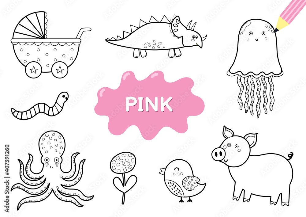 Color the elements in pink. Coloring page for kids. Educational ...