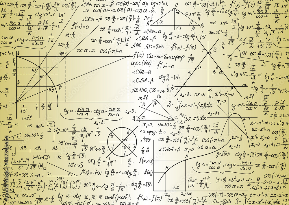 Scientific vector math seamless pattern with handwritten formulas ...