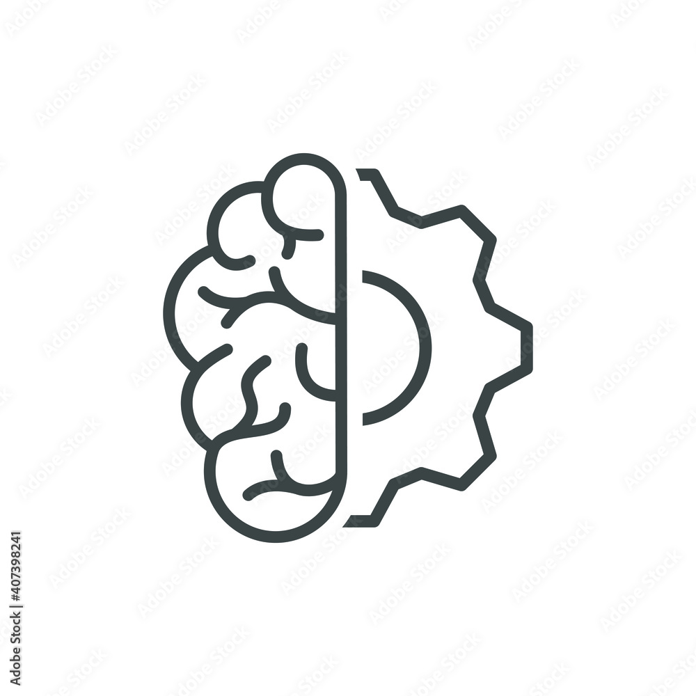 Human brain with gear. Deformity icon concept isolated on white ...