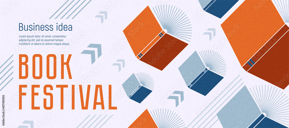 Banner for book festival. Open books flying with arrows. Vector ...