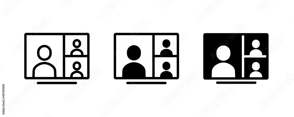 Video conference icon. Meeting People on computer screen. Home office ...