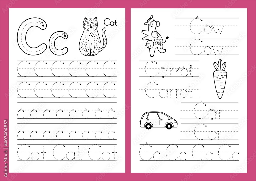 Letter C. Tracing practice worksheet set. Learning alphabet activity ...