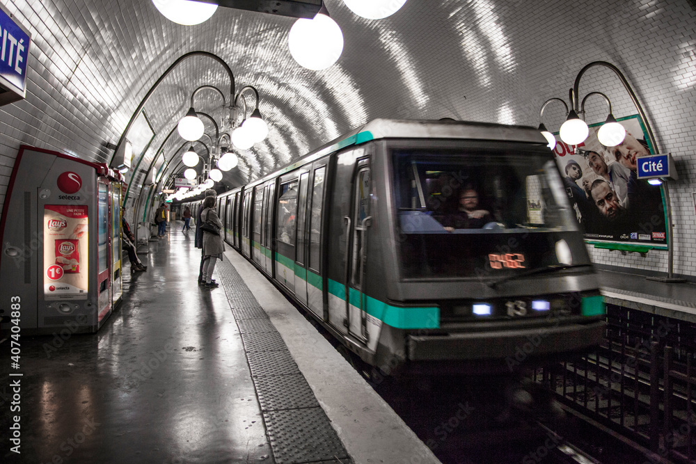 PARIS, FRANCE Paris Metro interior on SEPTEMBER 30, 2016. It is the ...