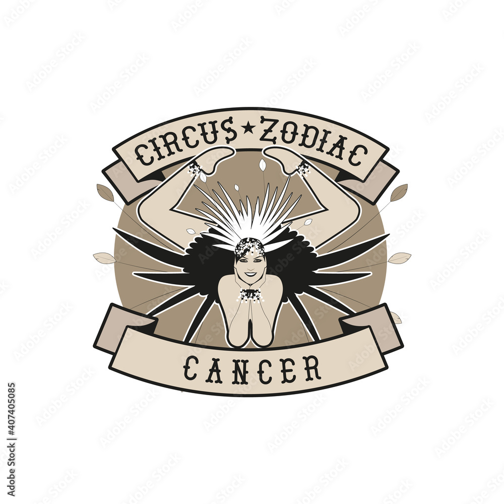 Zodiac Circus Emblem. Cancer sign. Contortionist girl, dressed in ...