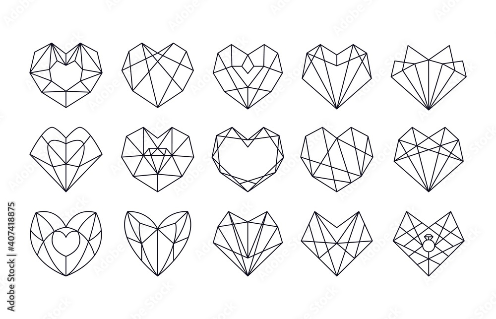 Collection of geometric heart shape. Vector illustration set of ...