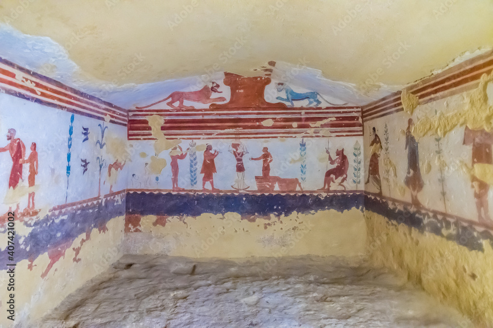 The chamber of the tomb of giocolieri in the Etruscan necropolis of ...