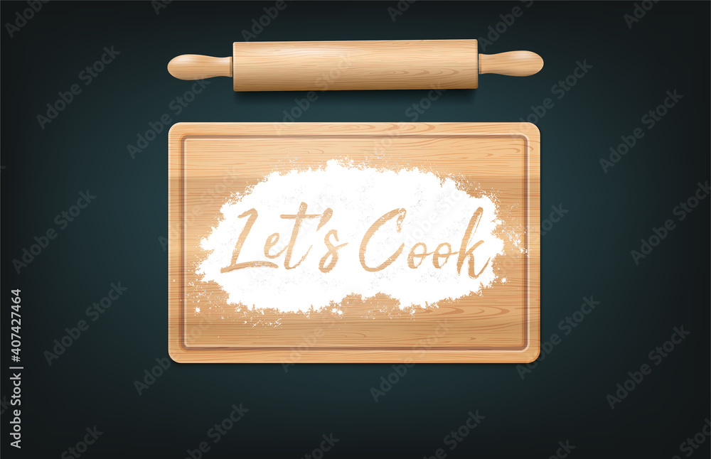 Let s Cook. Handwritten In Flour On Wooden Board Lettering. For Flyers ...