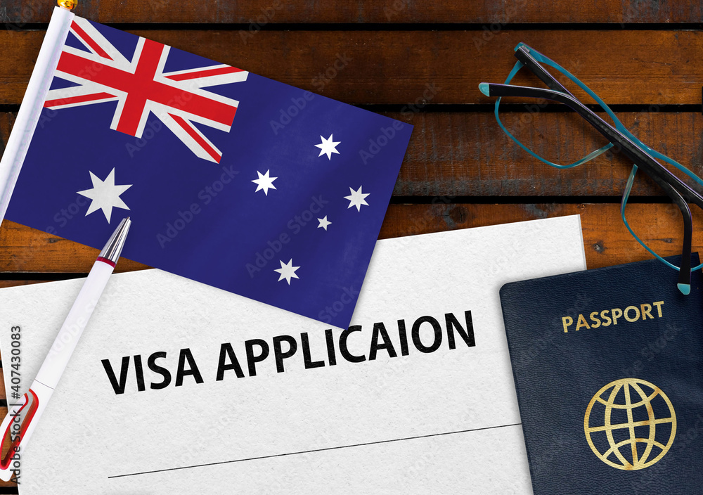 Flag Of Australia Visa Application Form And Passport On Table Stock
