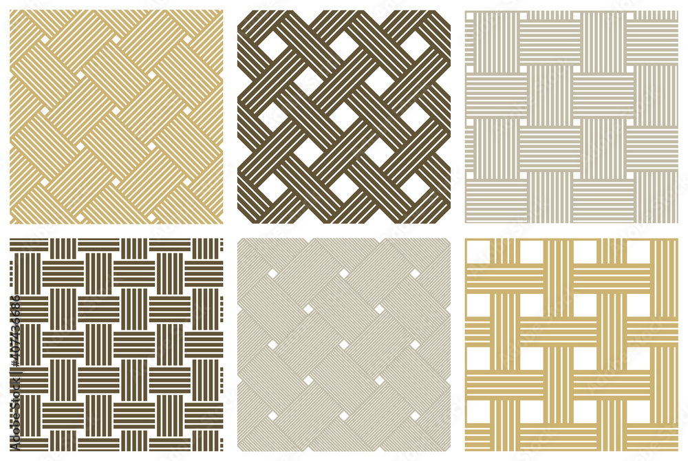 Seamless vector weaving patterns set, linear backgrounds with crossed lines, textile knitted ...