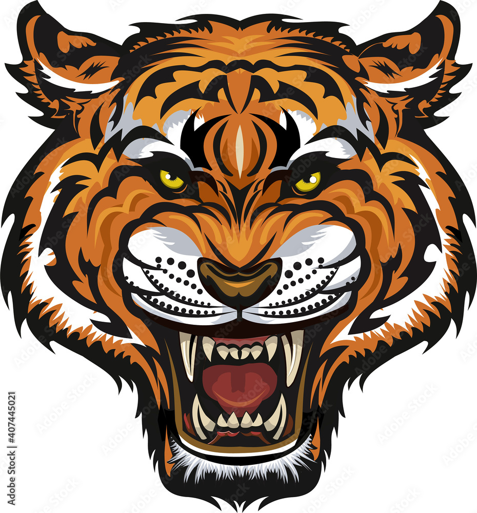 Tiger Face Color Tattoo Stock Vector | Adobe Stock