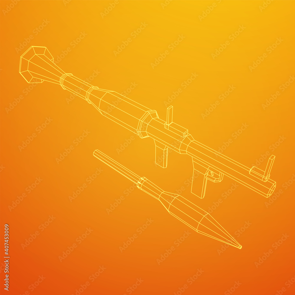 Anti-tank rocket propelled grenade launcher - RPG 7. Wireframe low poly ...