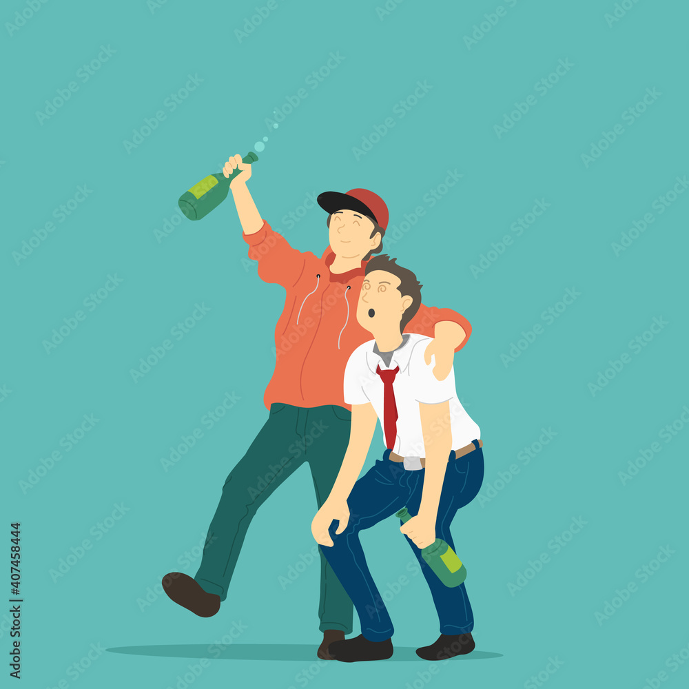 Two drunk men. Vector illustration. Stock Vector | Adobe Stock