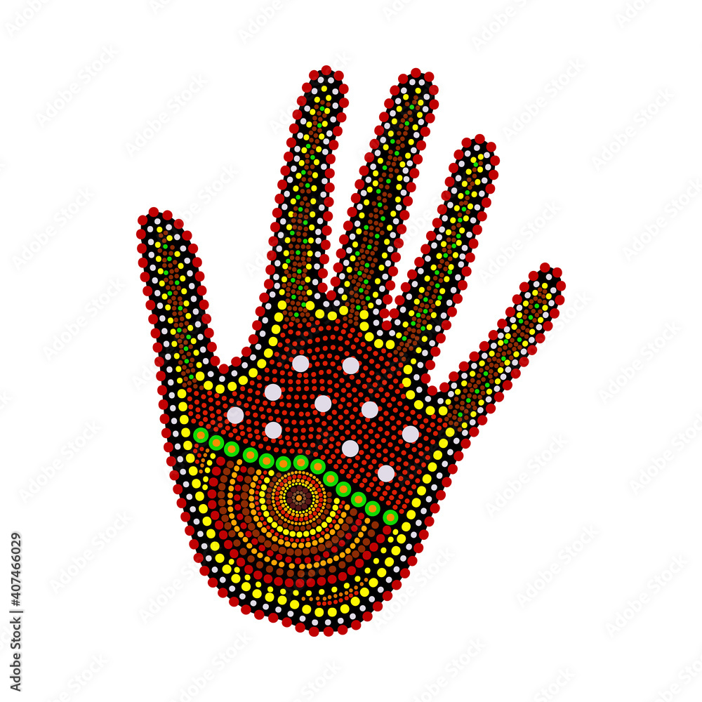 Hand isolated on white background. Australia aboriginal arm dot art ...