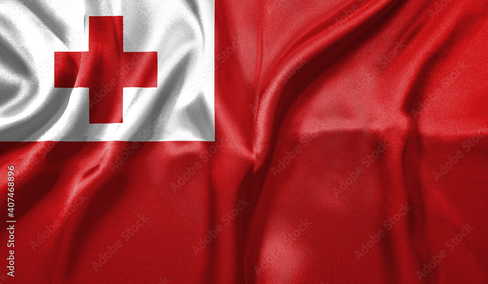 Tonga flag wave close up. Full page Tonga flying flag. Highly detailed ...