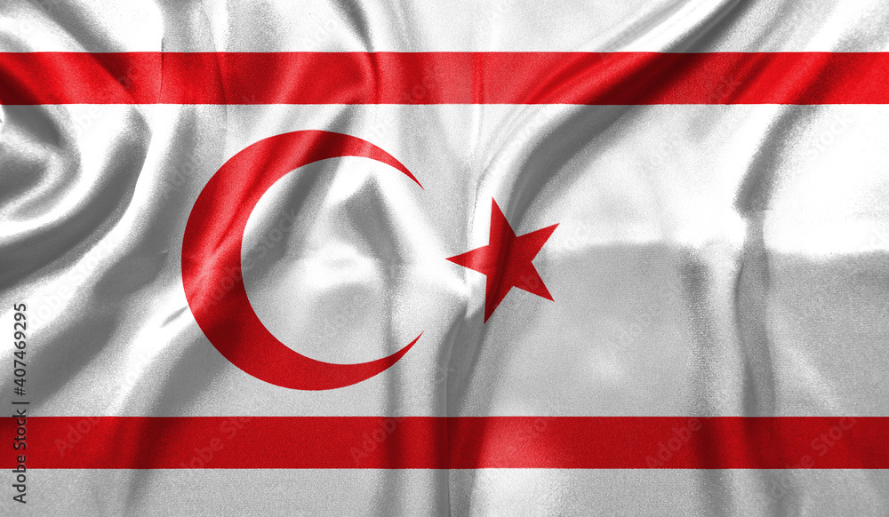 Turkish Republic of Northern Cyprus flag wave close up. Full page ...