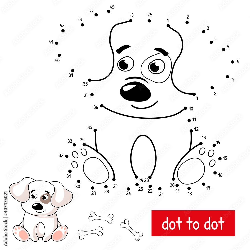Cute puppy. Connect the dots in order. Educational numbers game vector ...